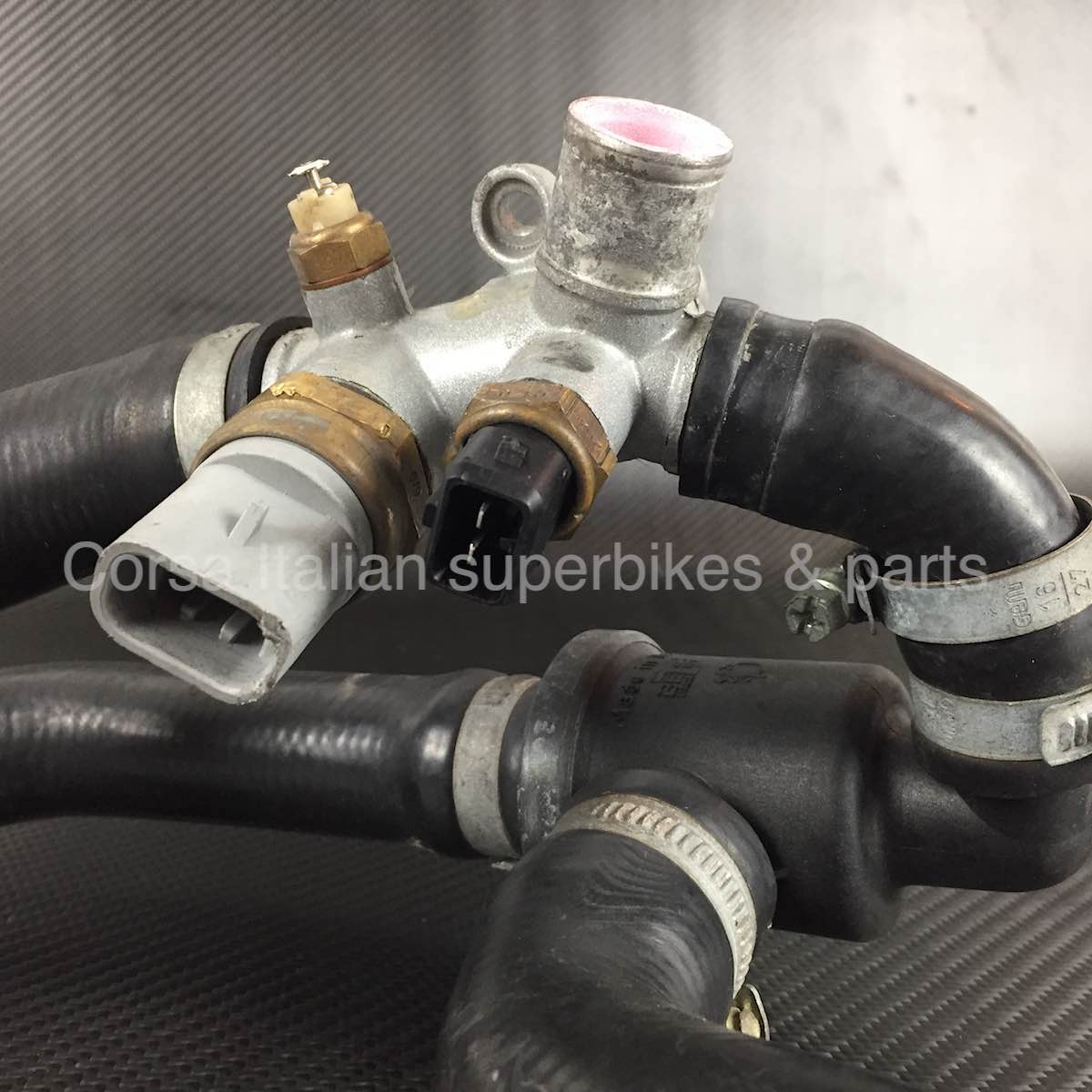 Ducati OE coolant hose w. union, temperature sensor & thermostat 748 ...